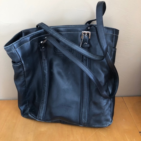 Coach | Bags | Coach Shoulder Handbag Purse Black Leather Zip Tote 528 ...